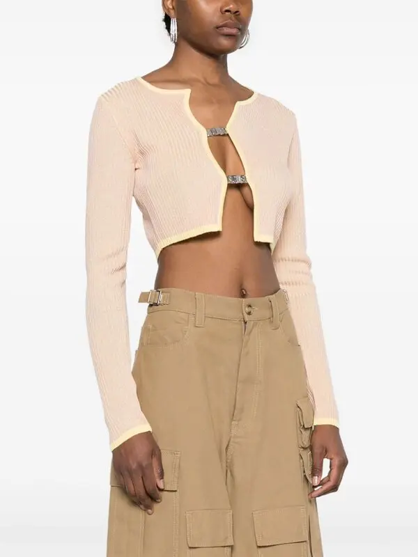 Gcds Comma Ribbed Cropped Cardigan - Pink