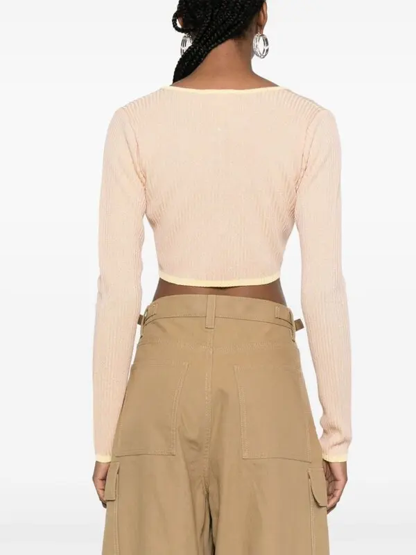 Gcds Comma Ribbed Cropped Cardigan - Pink