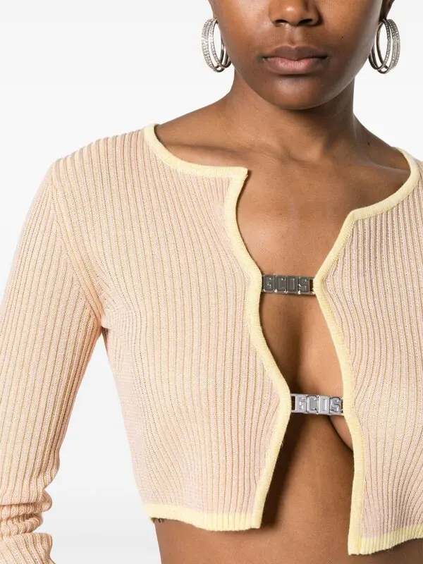 Gcds Comma Ribbed Cropped Cardigan - Pink