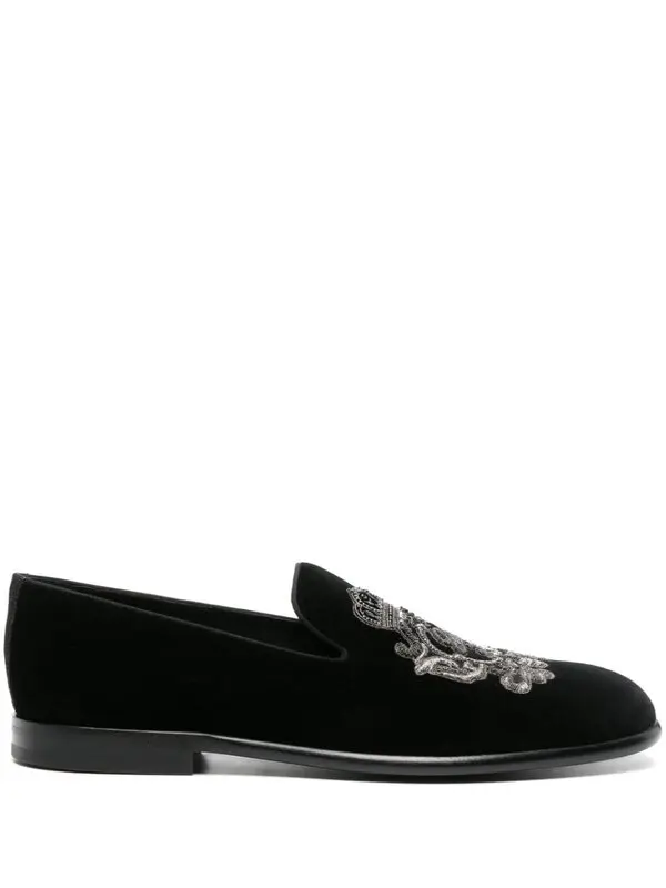 Dolce & Gabbana Coat-of-arms Embroidery Slippers - Black