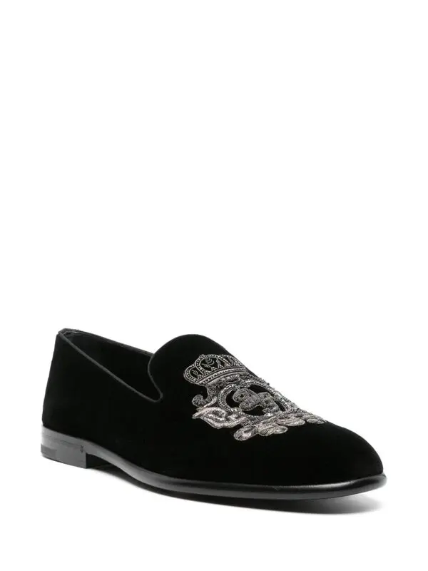 Dolce & Gabbana Coat-of-arms Embroidery Slippers - Black
