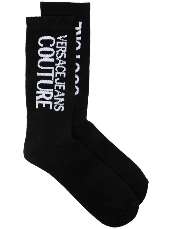 Versace Intarsia-knit Logo Crew Socks - Black