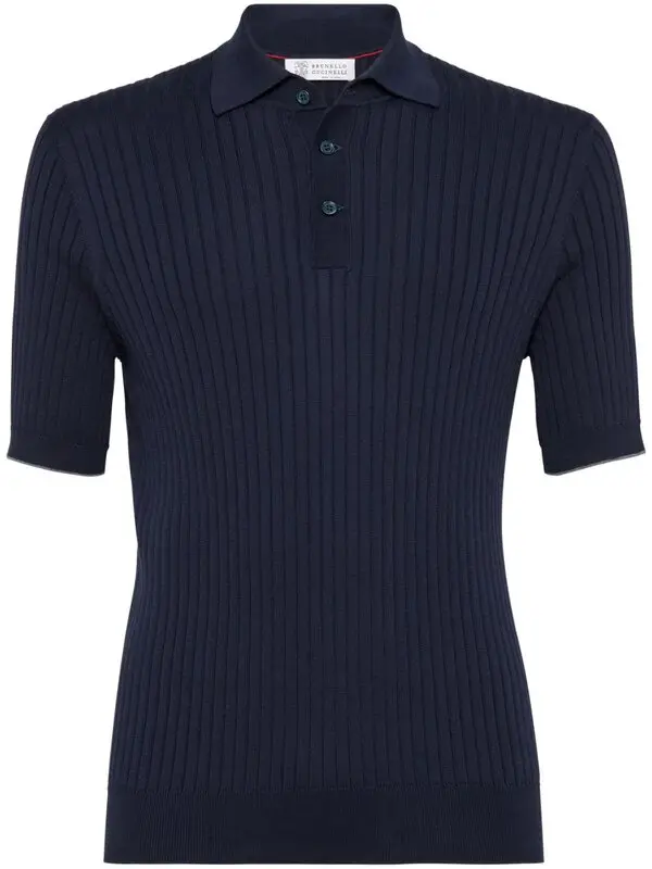 Brunello Cucinelli Ribbed-knit Polo Shirt - Blue