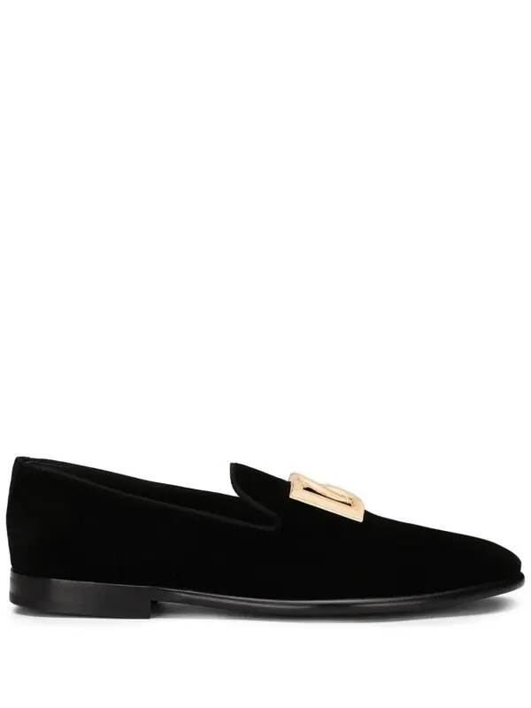 Dolce & Gabbana Logo-plaque Velvet Slippers