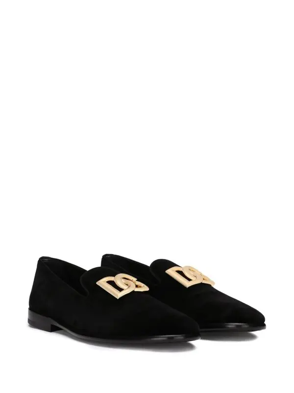 Dolce & Gabbana Logo-plaque Velvet Slippers