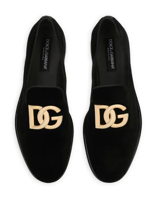 Dolce & Gabbana Logo-plaque Velvet Slippers