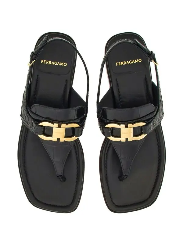 FERRAGAMO Gancini-buckle Leather Sandals - Black