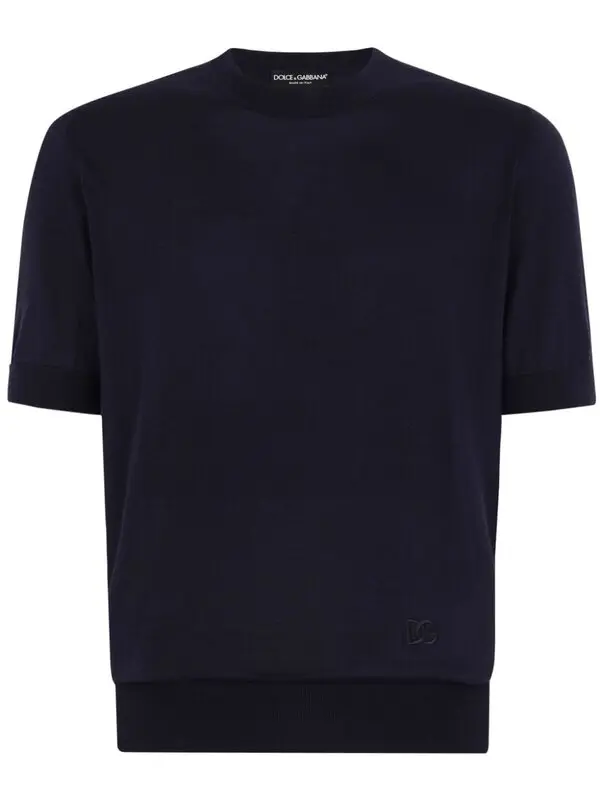 Dolce & Gabbana Logo-embroidered Silk Knitted Top - Blue