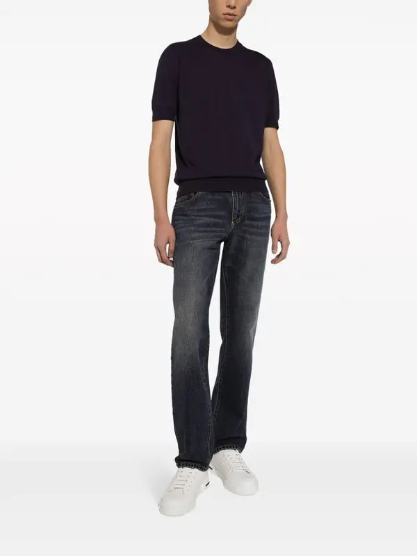 Dolce & Gabbana Logo-embroidered Silk Knitted Top - Blue