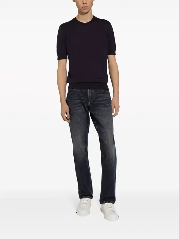 Dolce & Gabbana Logo-embroidered Silk Knitted Top - Blue