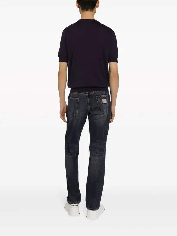 Dolce & Gabbana Logo-embroidered Silk Knitted Top - Blue