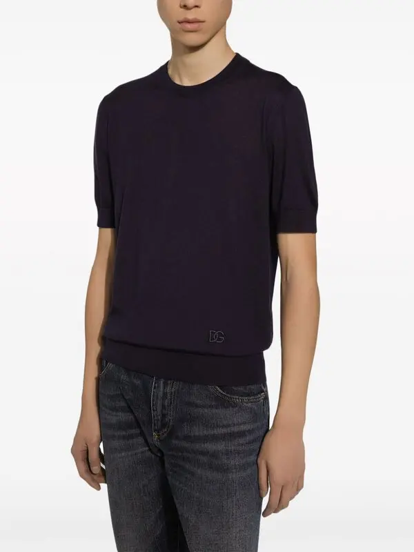 Dolce & Gabbana Logo-embroidered Silk Knitted Top - Blue