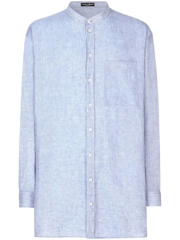 Dolce & Gabbana Band-collar Linen Shirt - Blue