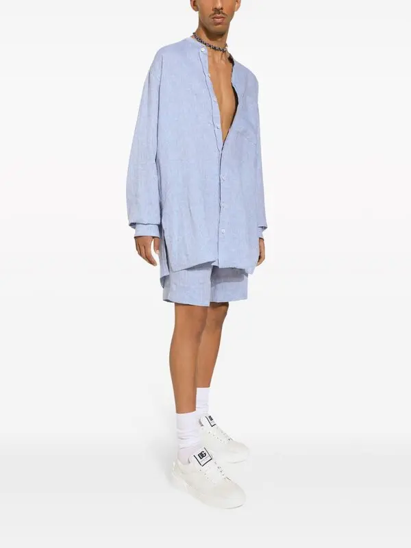 Dolce & Gabbana Band-collar Linen Shirt - Blue