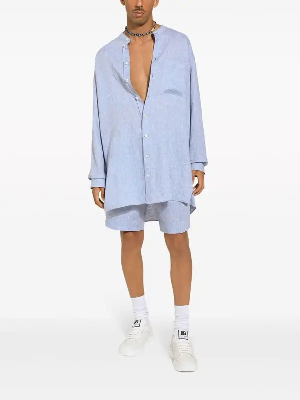 Dolce & Gabbana Band-collar Linen Shirt - Blue