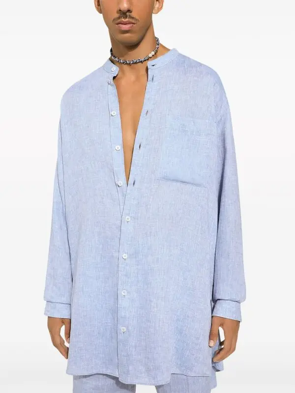 Dolce & Gabbana Band-collar Linen Shirt - Blue