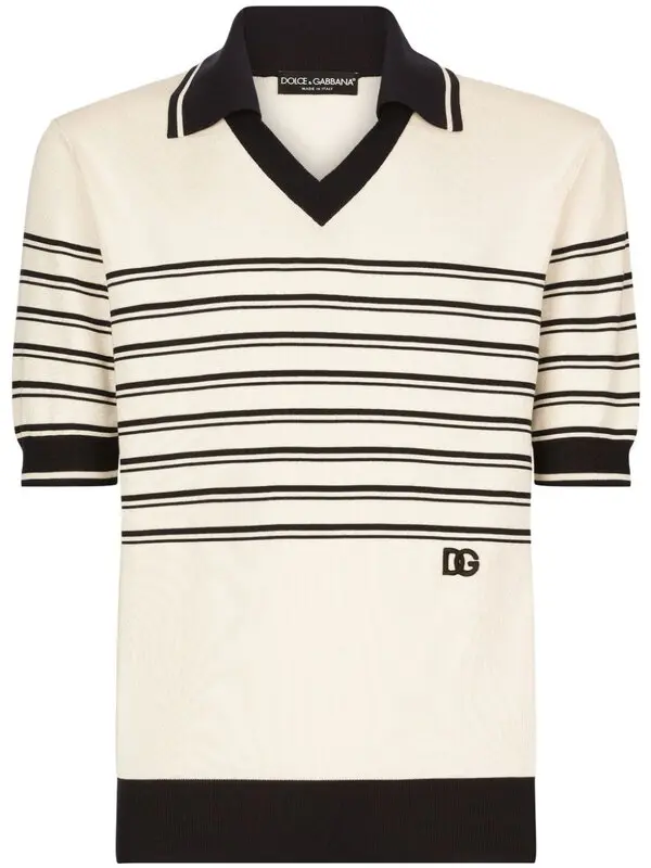 Dolce & Gabbana Striped Logo-embroidered Polo Shirt