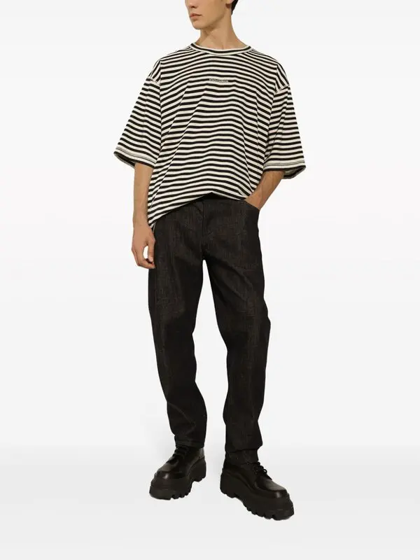 Dolce & Gabbana Logo-embroidered Striped T-shirt - Black