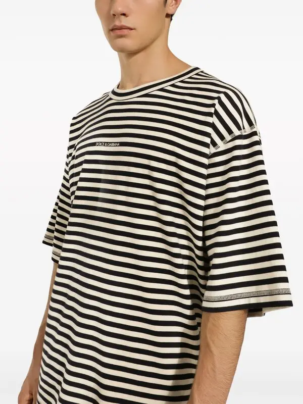 Dolce & Gabbana Logo-embroidered Striped T-shirt - Black