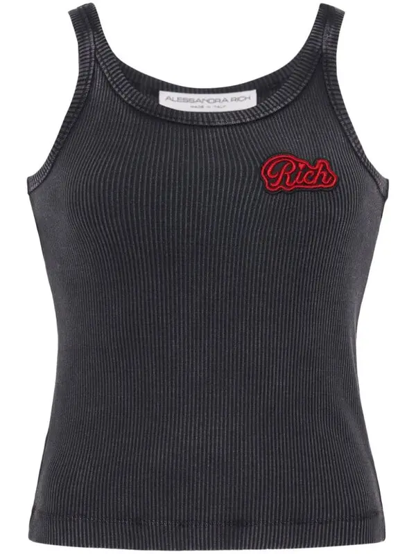 Alessandra Rich Logo Appliqué Tank Top - Grey