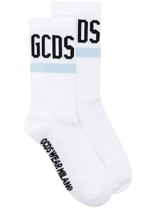Gcds Logo Embroidered Ribbed Ankle Socks - White