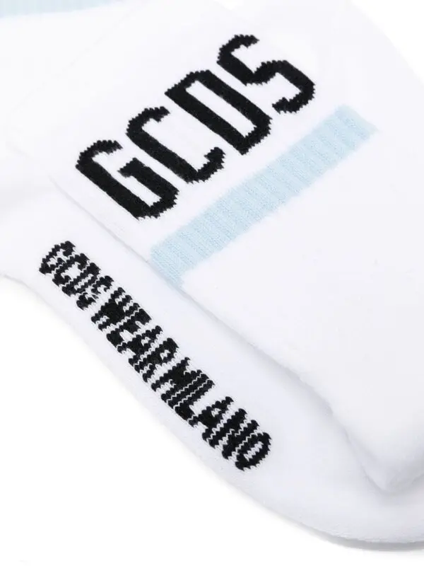 Gcds Logo Embroidered Ribbed Ankle Socks - White