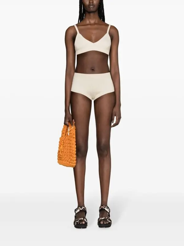Alanui High-waisted Ribbed Shorts - Neutrals