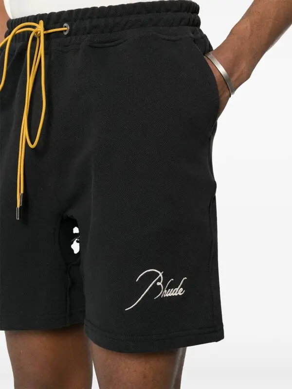 Rhude Logo-embroidered Piqué Shorts - Black