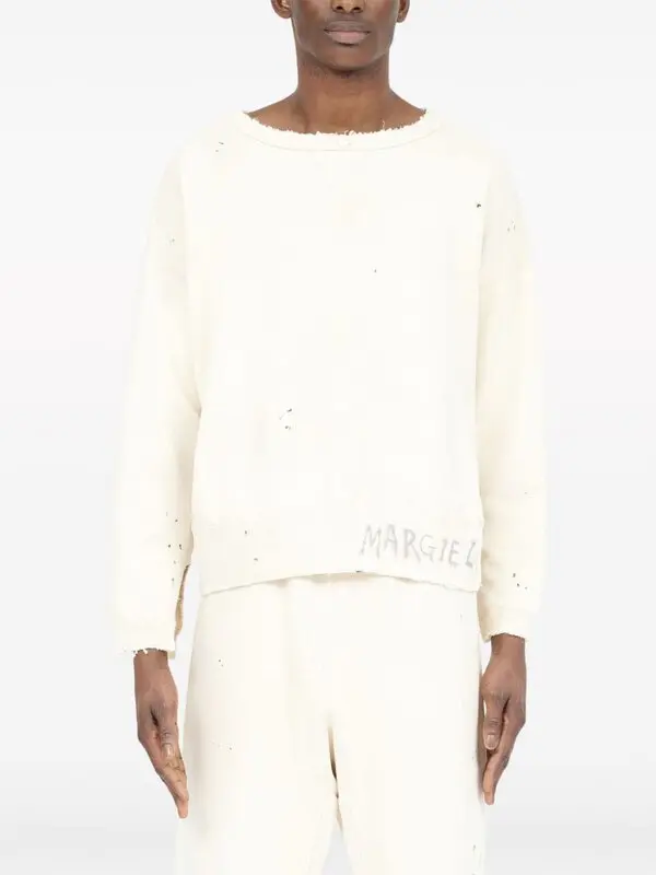 MAISON MARGIELA Cotton Crewneck Sweatshirt With Paint Splatter Detail