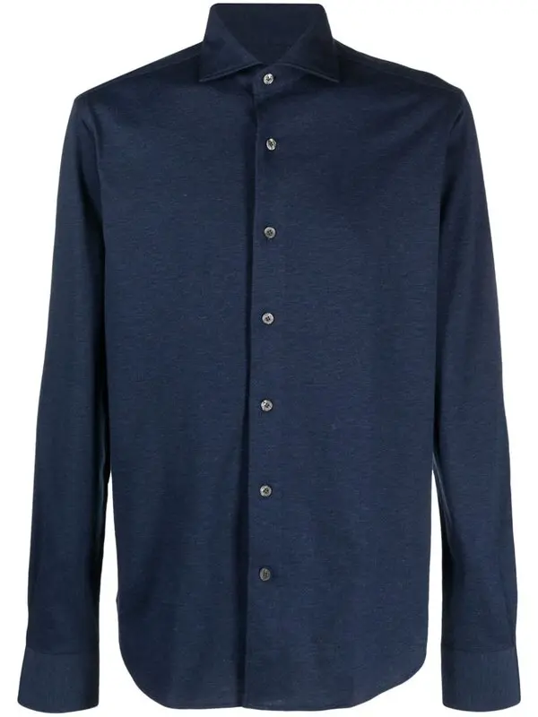 ORIAN Mélange-effect Long-sleeve Shirt - Blue