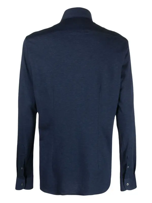 ORIAN Mélange-effect Long-sleeve Shirt - Blue