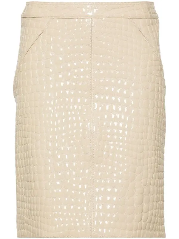 TOM FORD Patent Crocodile-embossed Mini Skirt - Neutrals