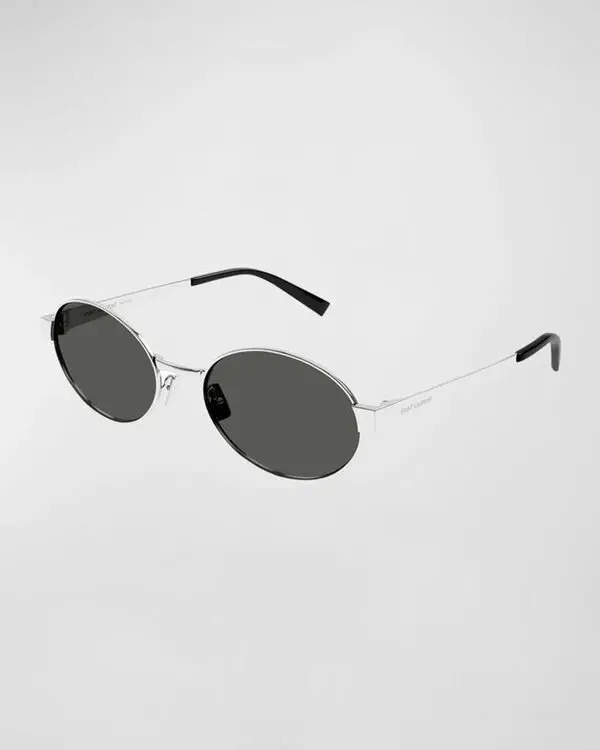 Saint Laurent Logo Oval Sunglasses - Shiny Silver