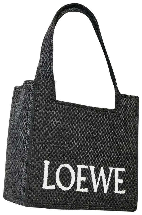 Loewe Medium Font Raffia Tote - Black