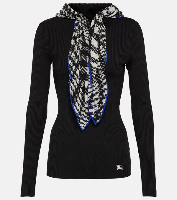 Burberry Scarf-detail Ribbed-knit Sweater - Black