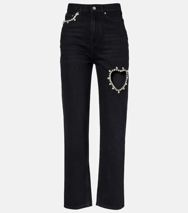 AREA Crystal-embellished Straight Jeans - Black