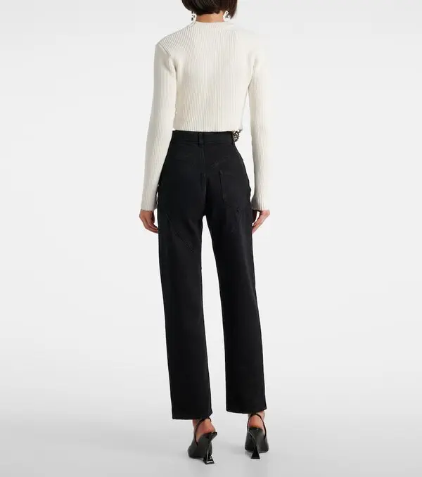 AREA Crystal-embellished Straight Jeans - Black