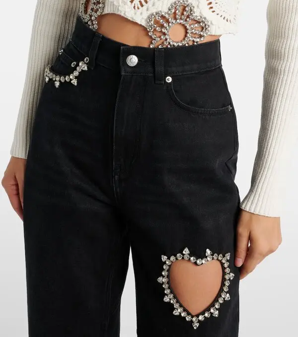 AREA Crystal-embellished Straight Jeans - Black