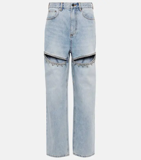 AREA Crystal-embellished Straight Jeans - Blue