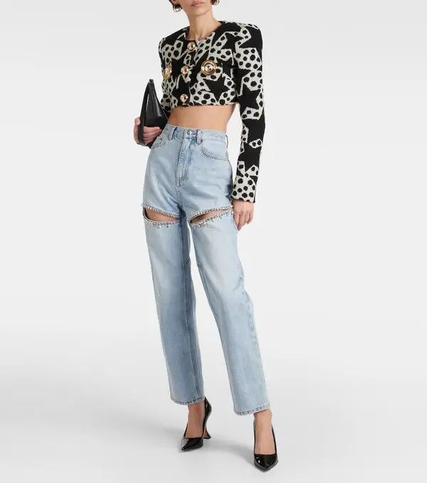AREA Crystal-embellished Straight Jeans - Blue