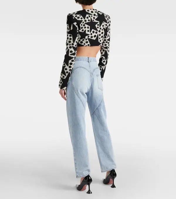 AREA Crystal-embellished Straight Jeans - Blue