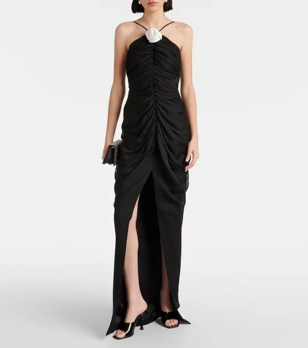 RASARIO Floral Appliqué Chiffon Gown