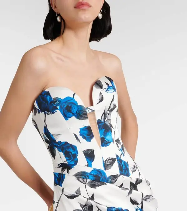 RASARIO Draped Floral Satin Gown