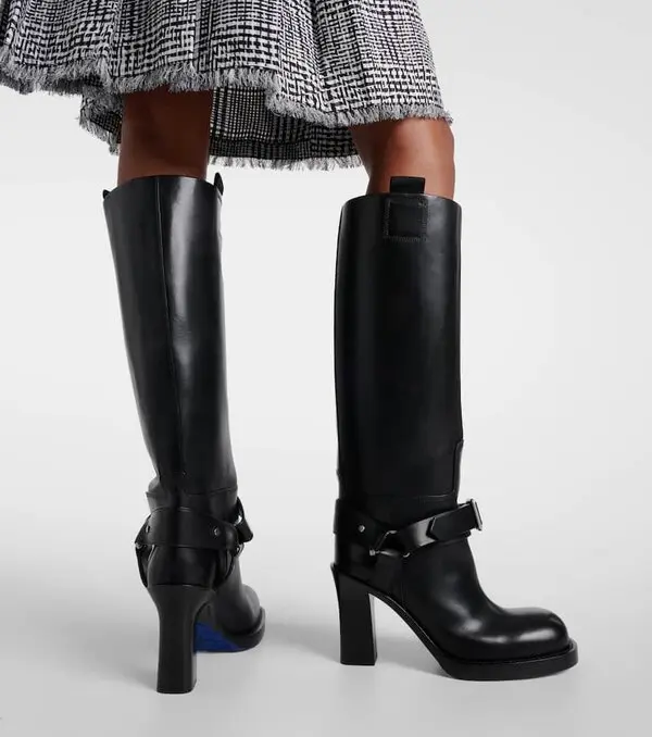 Burberry Stirrup Leather Knee-High Boots Black 40% Off