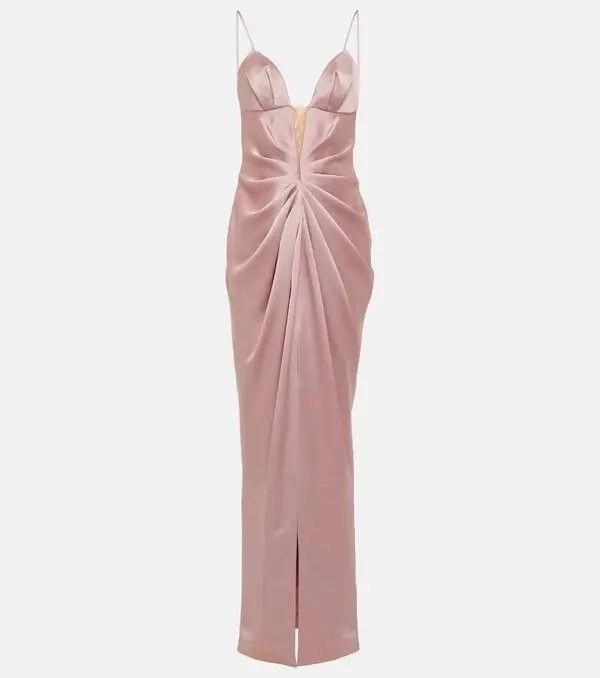 Rasario Draped Satin Gown In Pink - 40% Off | Editorialist