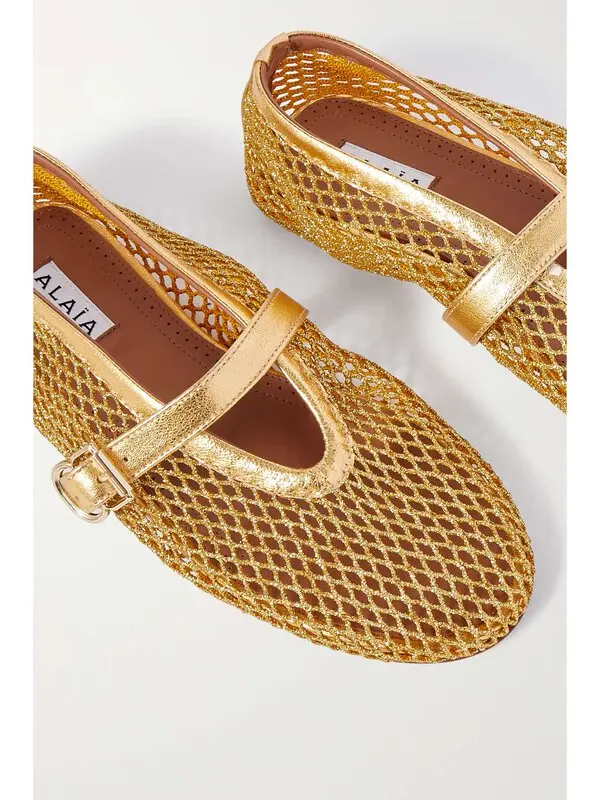 Alaïa Leather-trimmed Metallic Mesh Ballet Flats