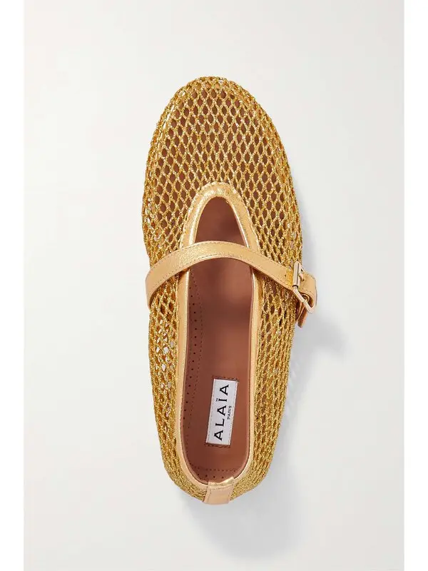 Alaïa Leather-trimmed Metallic Mesh Ballet Flats