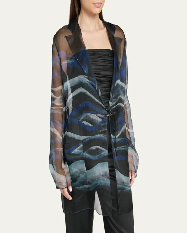Giorgio Armani Night Water Print Silk Blouse Jacket