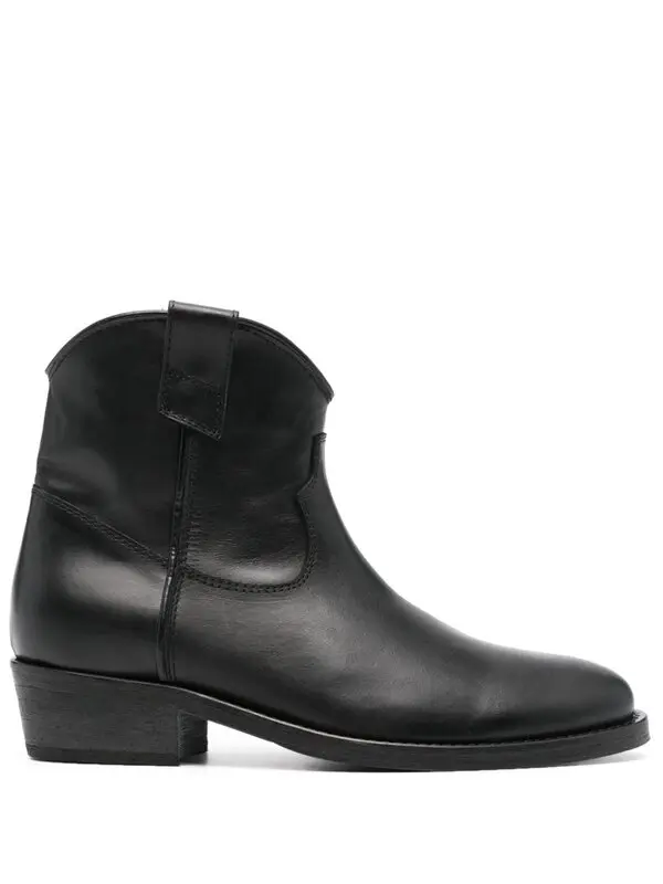 VIA ROMA 15 Leather Cowboy Ankle Boots - Black