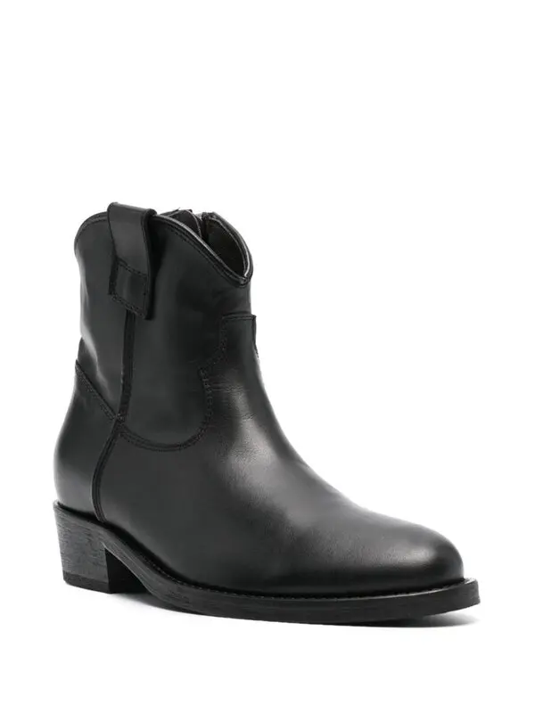 VIA ROMA 15 Leather Cowboy Ankle Boots - Black